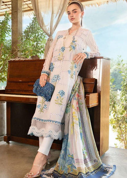 Maria B Luxury Lawn 2025 – Serene Blue Floral Unstitched Suit ...